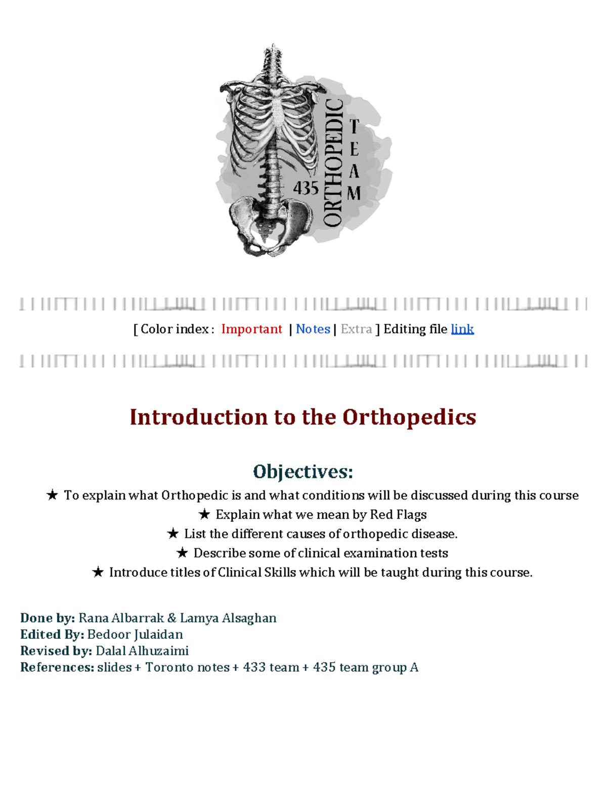1- Introduction to the Orthopedics - [ Color index : Important | Notes ...