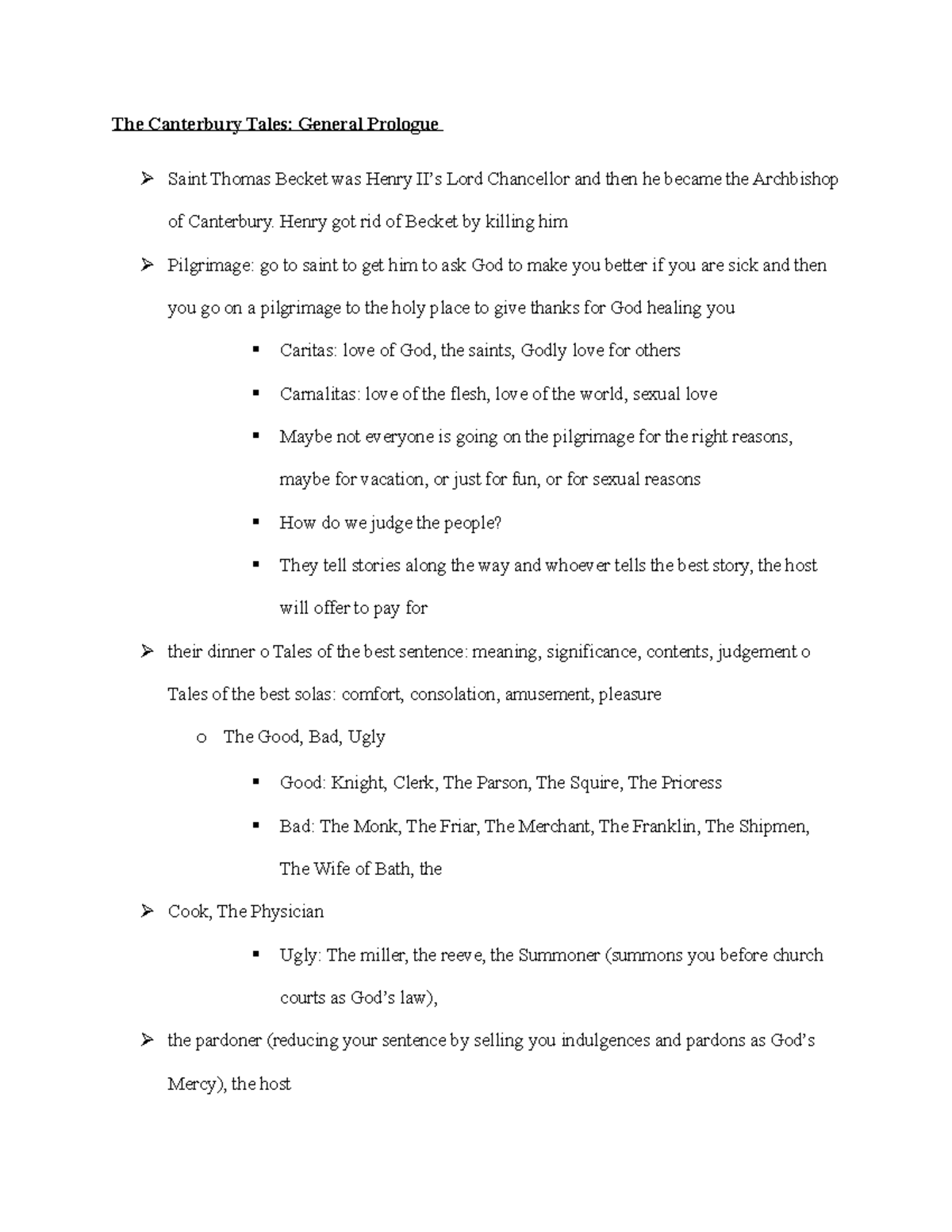 The Canterbury Tales - Lecture notes Chapter 7 - The Canterbury Tales ...