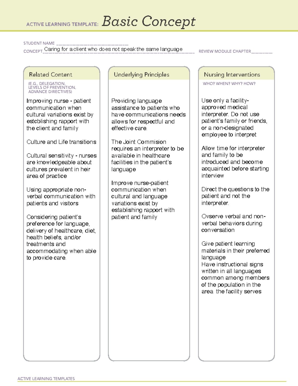 Communication - Language Barrier - NUR 212 - ACTIVE LEARNING TEMPLATES ...