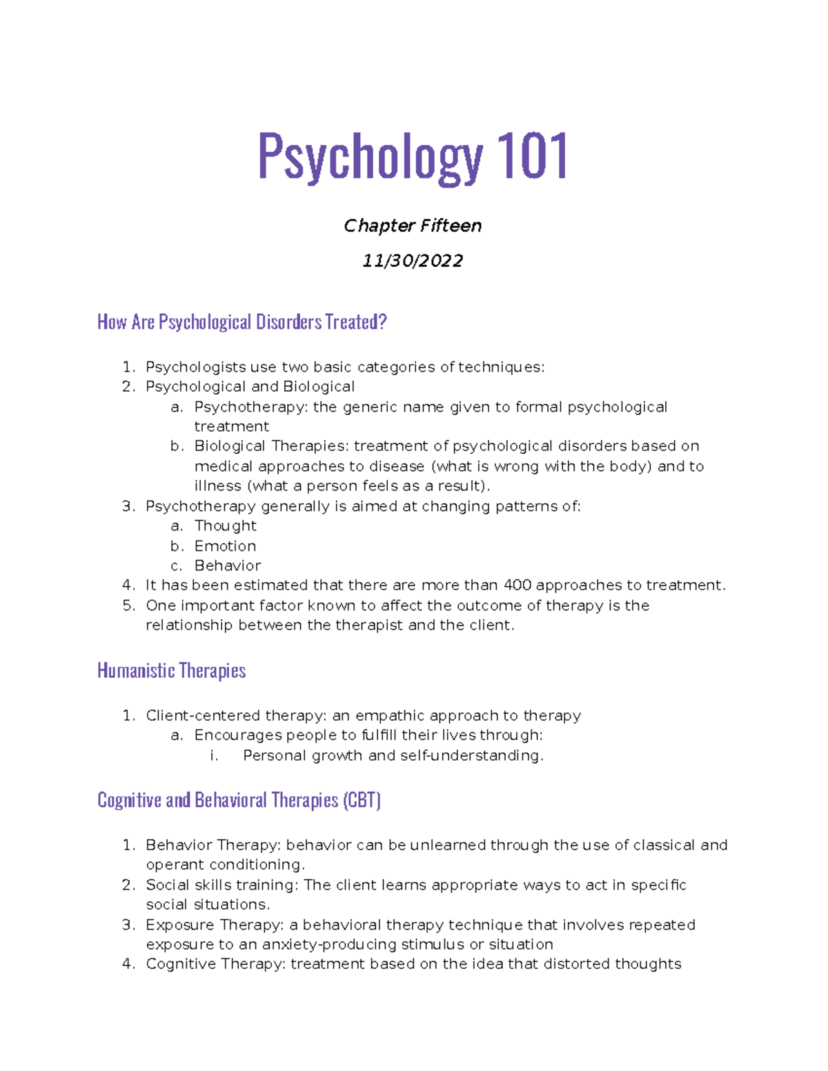PY 101 - Chapter Fifteen Notes - Psychology 101 Chapter Fifteen 11/30 ...