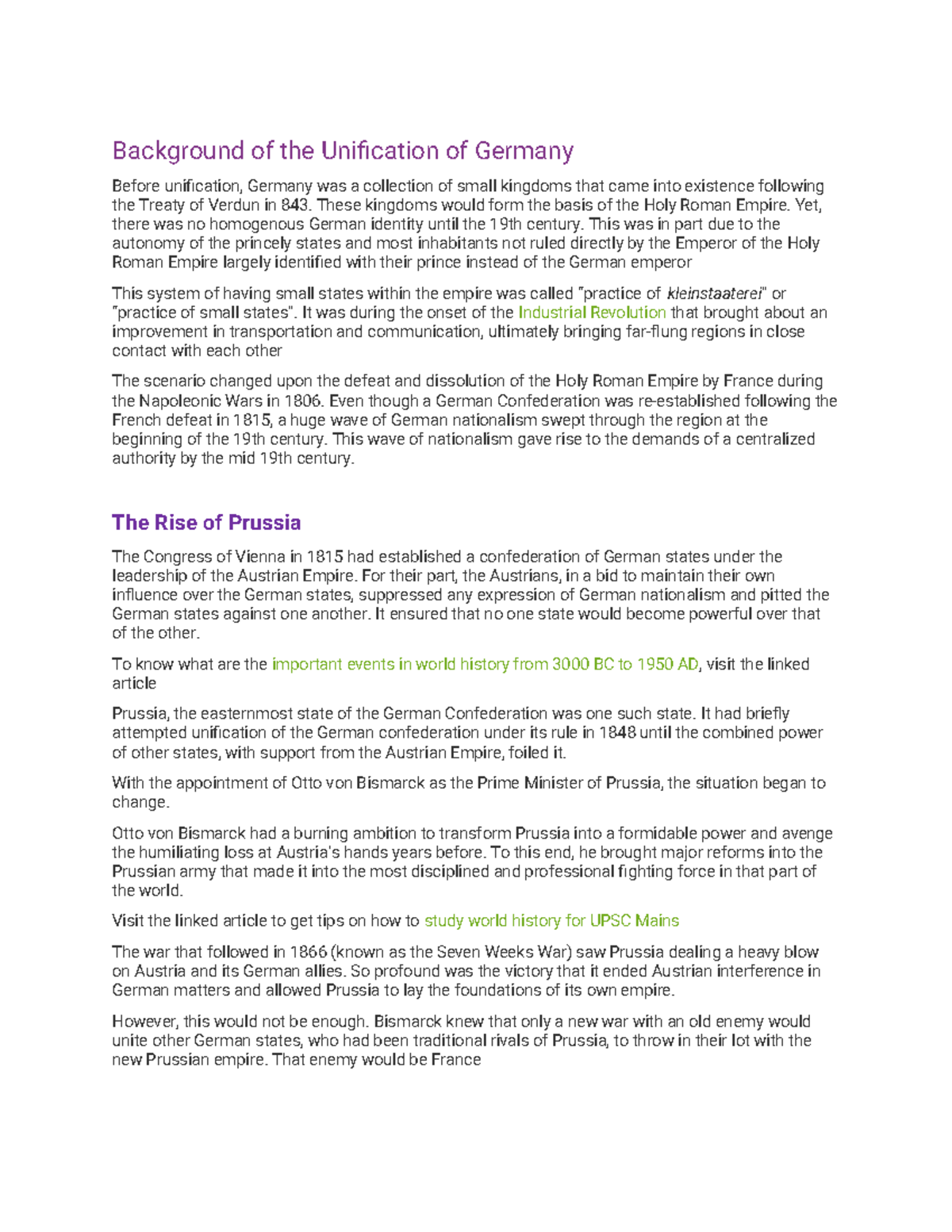 German Unification Reading - Background of the Unification of Germany ...