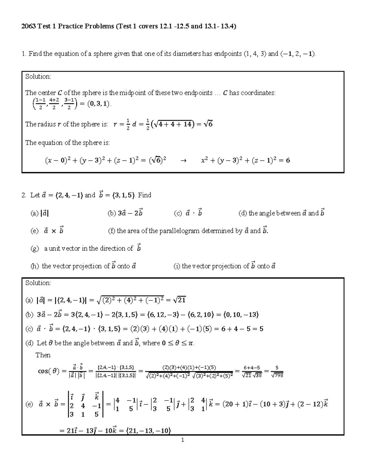 2063 Test 1 Practice Problems 2023FS calc 3 - 2063 Test 1 Practice ...