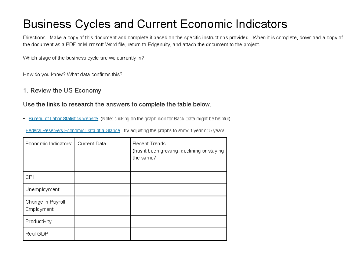 Copy of Business Cycles and Current Economic Indicators - Business ...