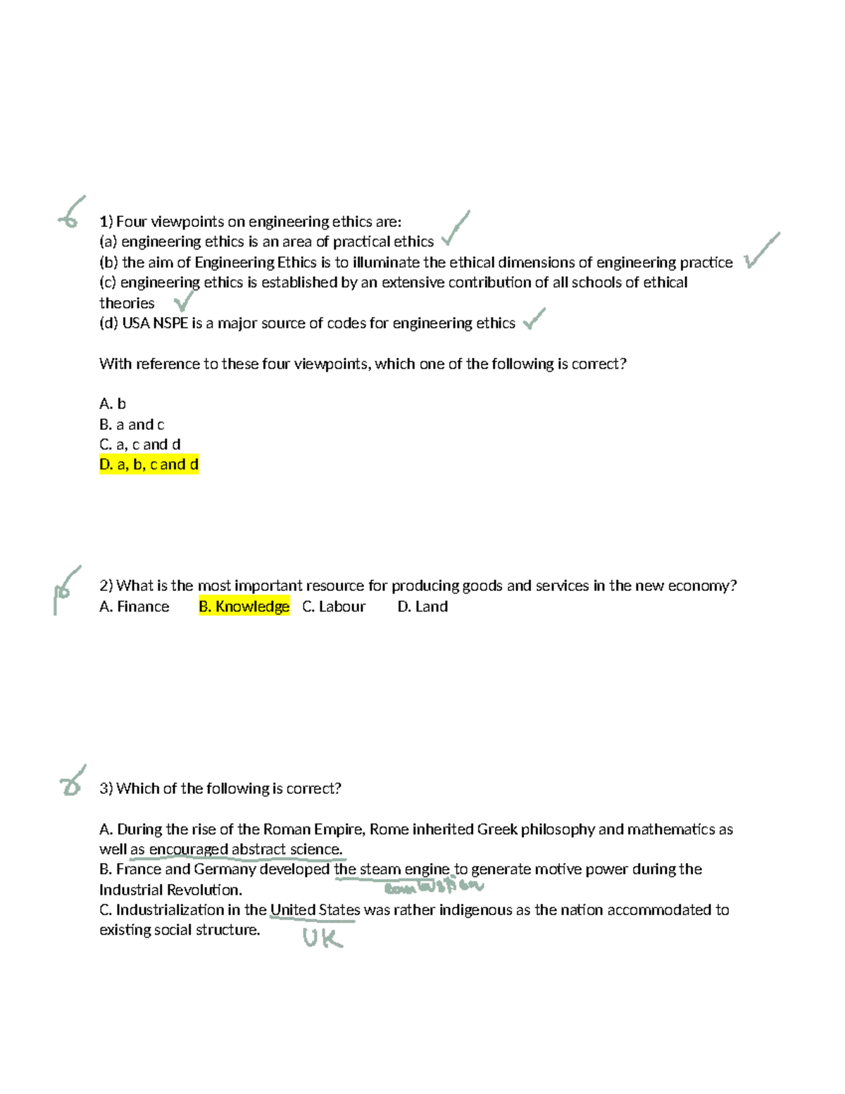 EG-quizes-1001 - Four viewpoints on engineering ethics are: (a ...