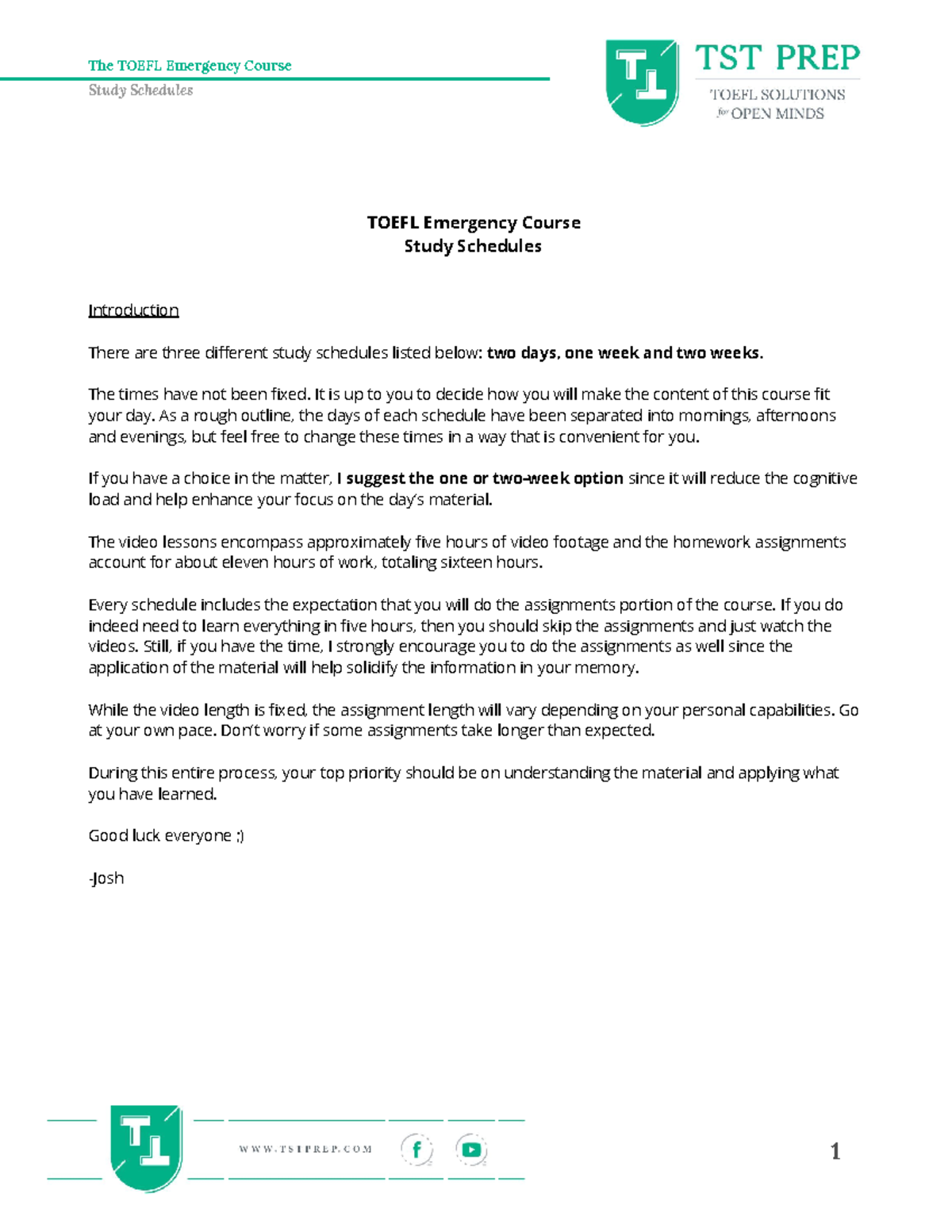 Study Schedules, TEC - Study Schedules TOEFL Emergency Course Study ...