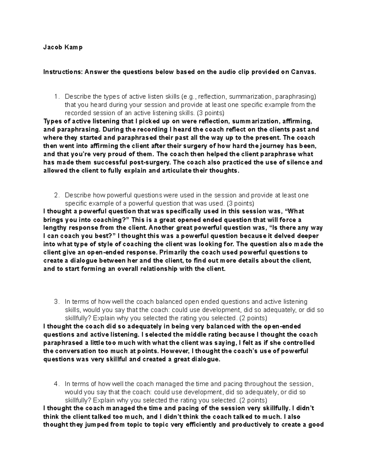 Observer Assessment 1 - Jacob Kamp Instructions: Answer the questions ...