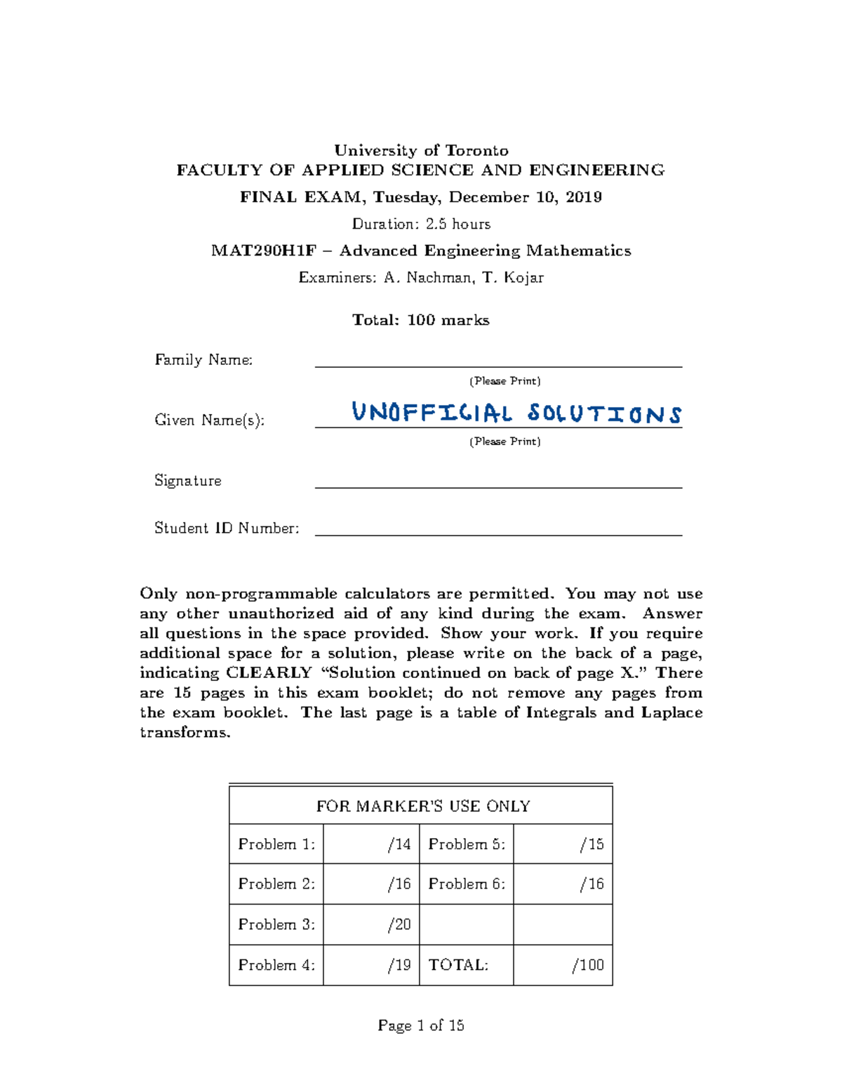 Mat290 H1 2019 9 6316089260442019 Exam Unofficial Solutions