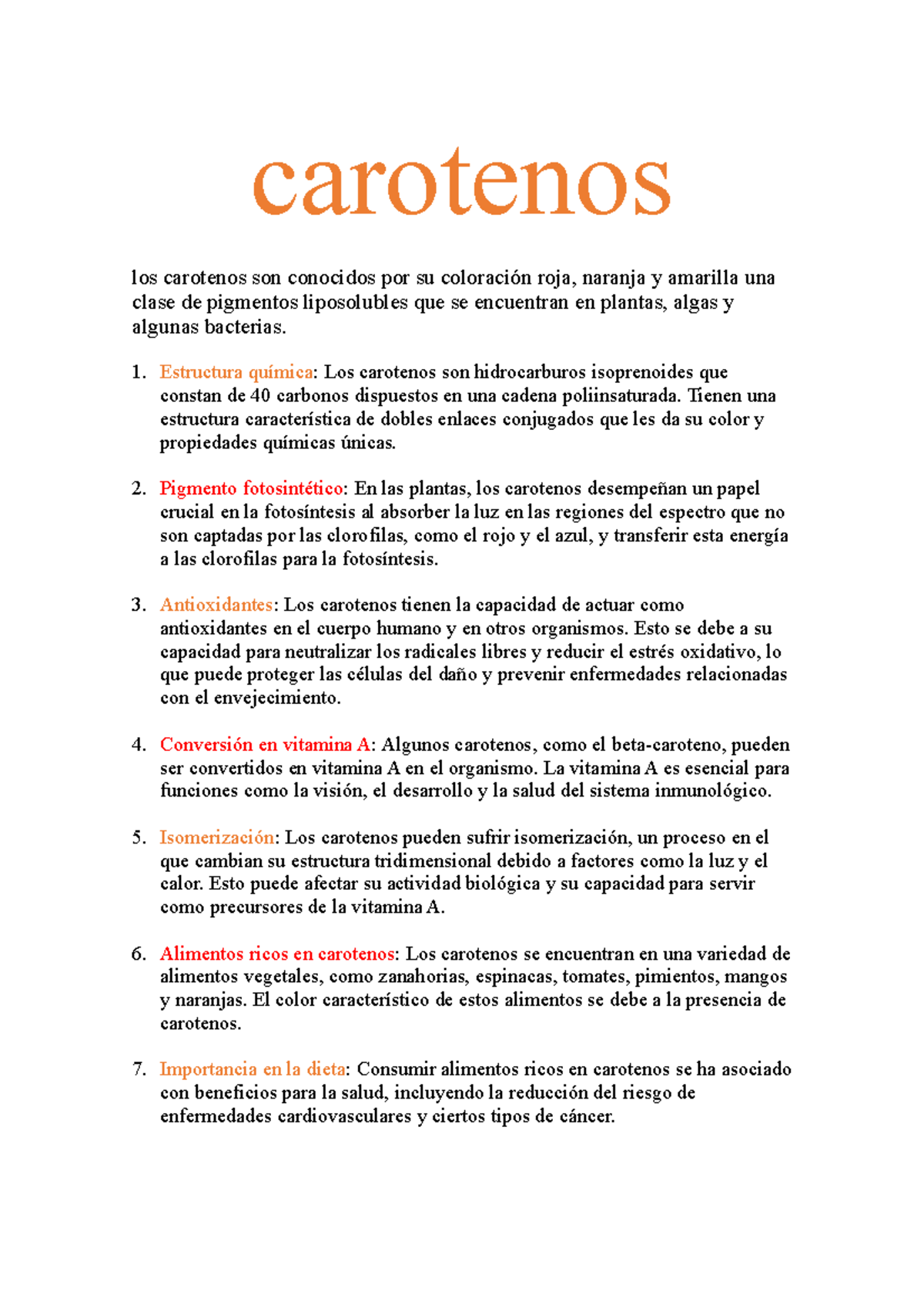 Carotenos joseph - Apuntes - carotenos los carotenos son conocidos por ...