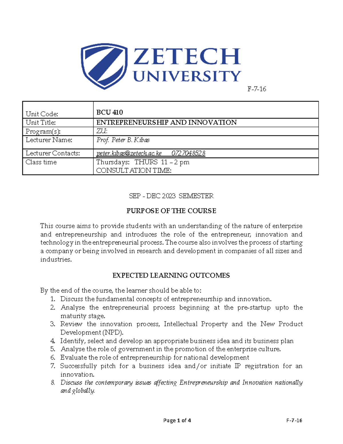 Course Outline - BCU 410 - F-7- Unit Code: BCU 410 Unit Title ...