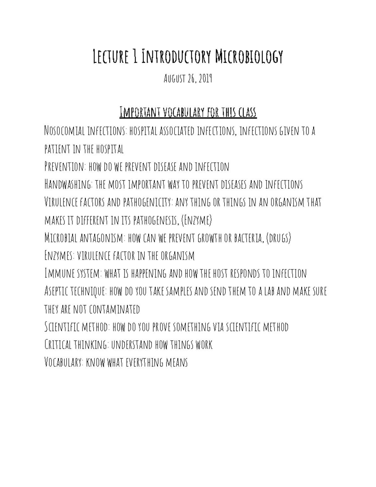 Micro Lecture 1 - Lecture 1 Introductory Microbiology August 26, 2019 ...