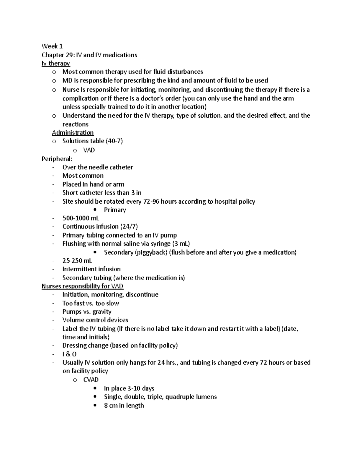 Week 1 ch. 29 and ch. 40 - Lecture notes for medication chapter and ...