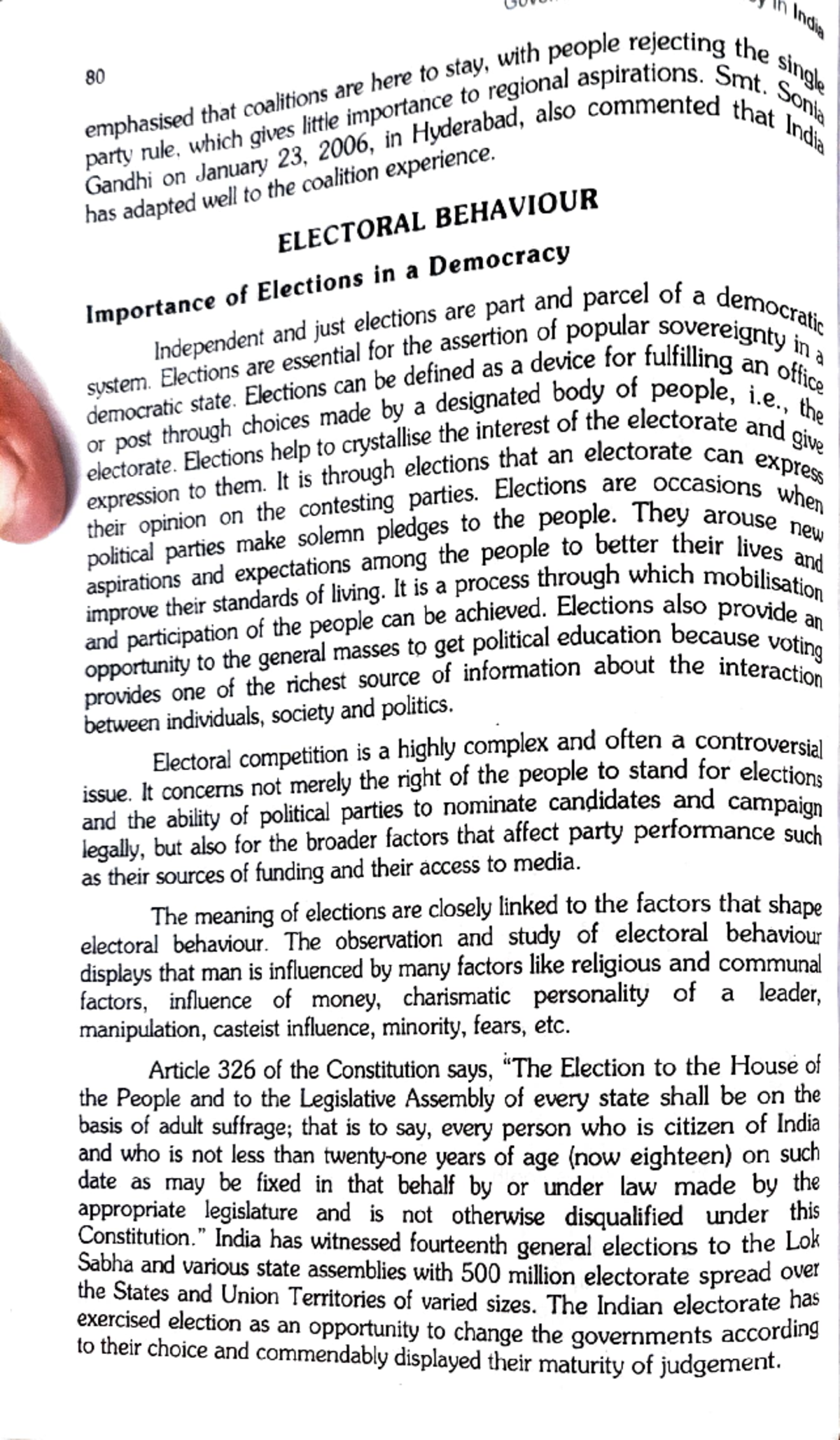 Electoral behaviour - 80 emphasisedthat coalitionsare hereto stay, with people rejecting the ...