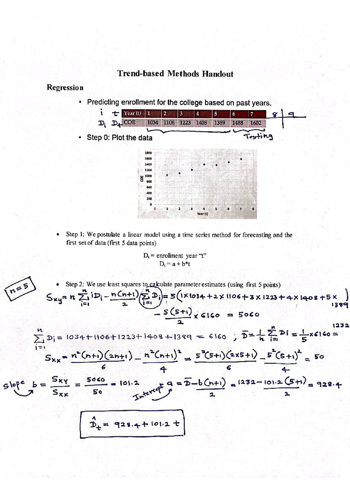 Trend-based method handout 1 Solved - IE 4333 - Mississippi State - Studocu