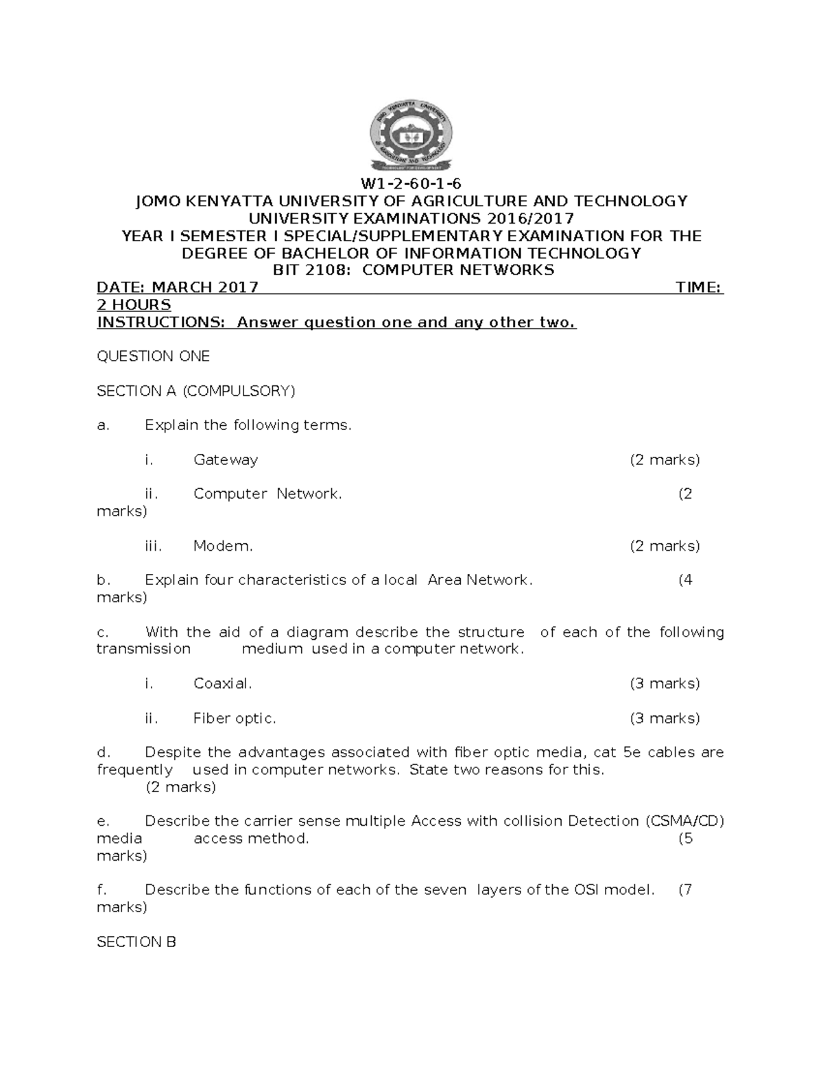 BIT 2108 Computer Networks - W1-2-60-1- JOMO KENYATTA UNIVERSITY OF ...