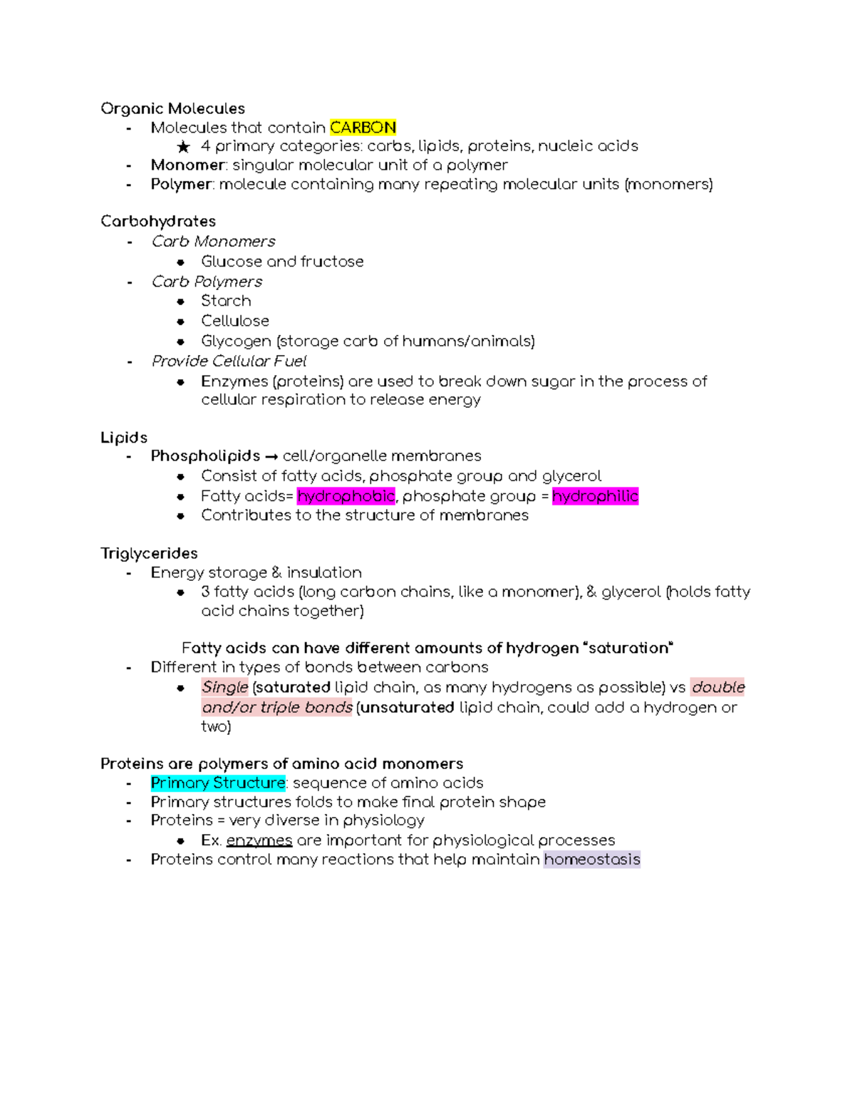 Biology 161 Dani Waters - Organic Molecules - Molecules that contain ...
