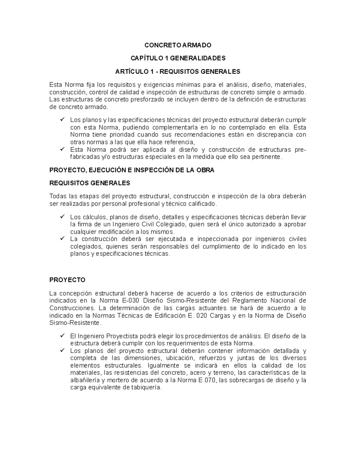 Norma-e060-resumido - resumen - CONCRETO ARMADO CAPÍTULO 1 GENERALIDADES ARTÍCULO 1 - REQUISITOS ...