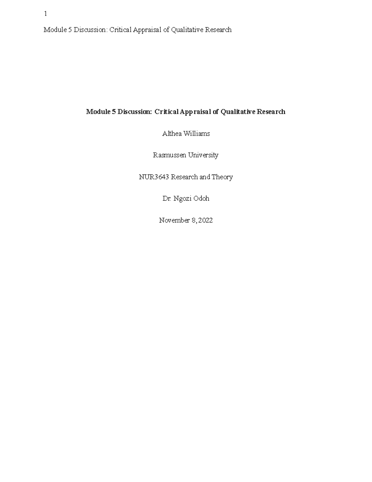 Worksheet module 5 - NUR2356 - Module 5 Discussion: Critical Appraisal ...