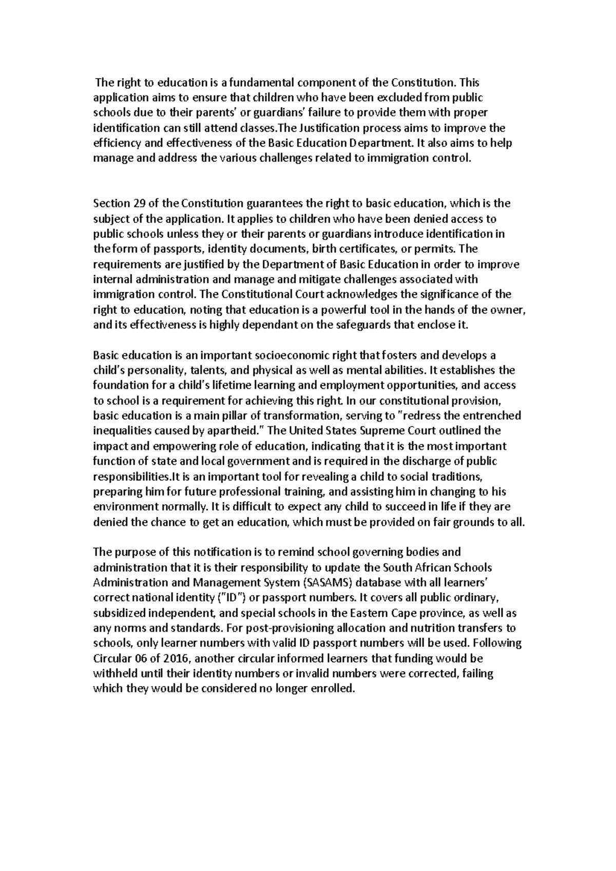 EDL Assignment 2. SBIC - Summary Education law - The right to education ...