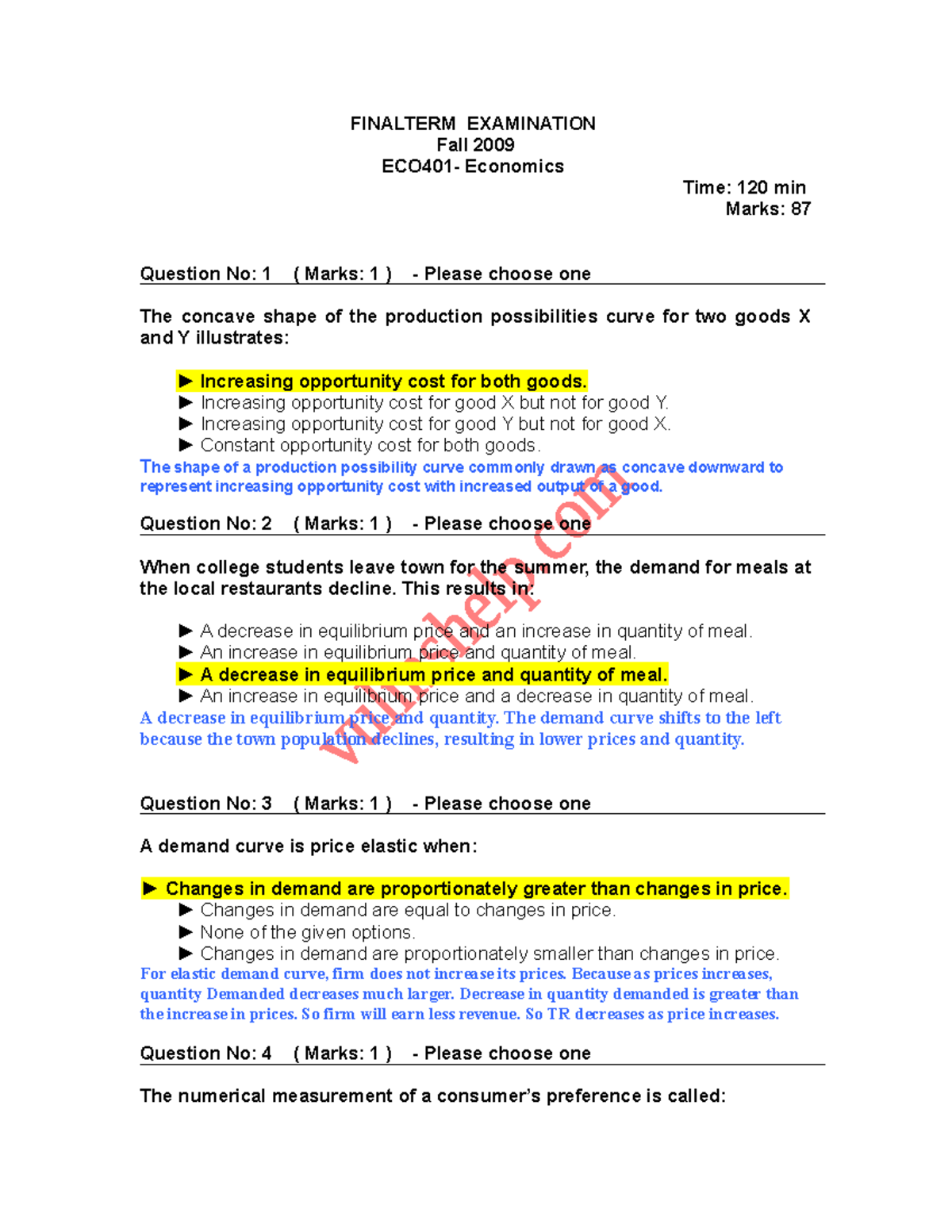 ECO 401 Final TERM Solved Paper - FINALTERM EXAMINATION Fall 2009 ...