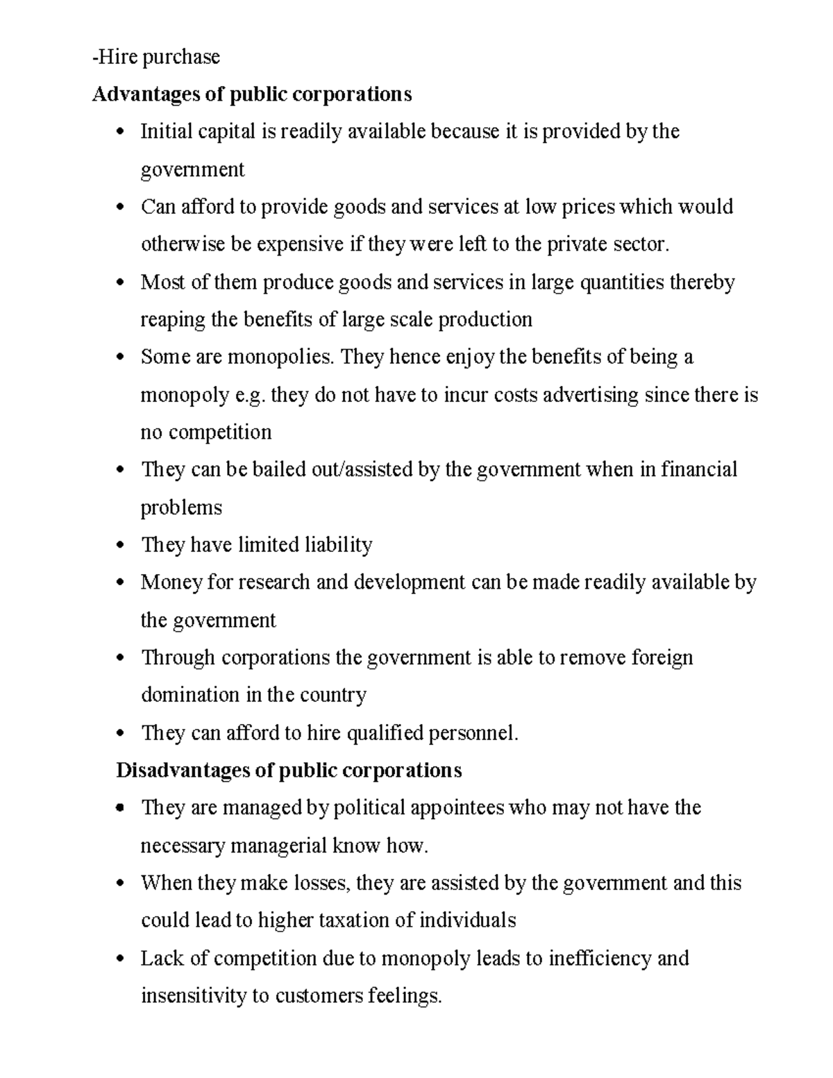Business- Studies-Notes part-6 -Hire purchase Advantages of public ...