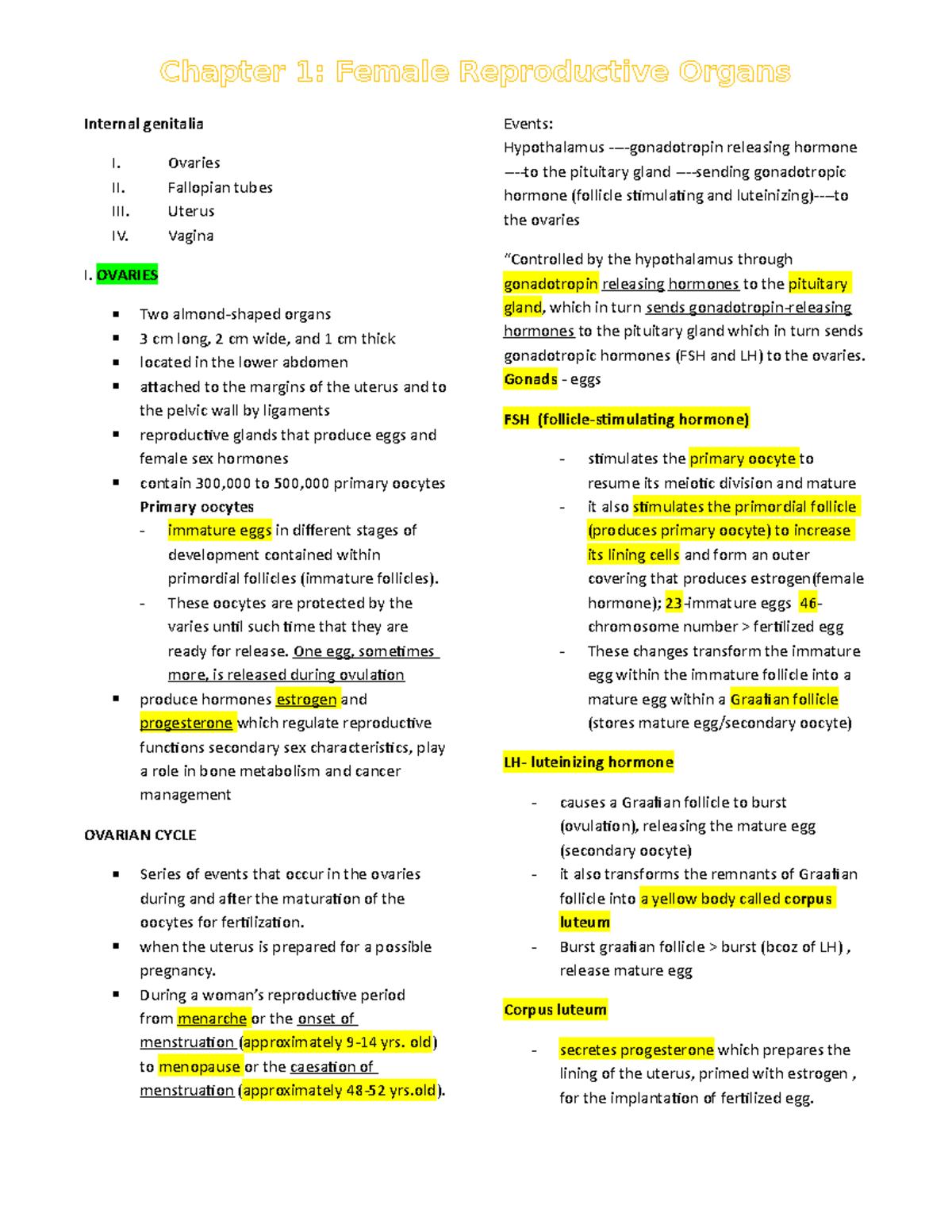 Chapter-1 Female-Rep - Female reproductive functions summary - Internal ...