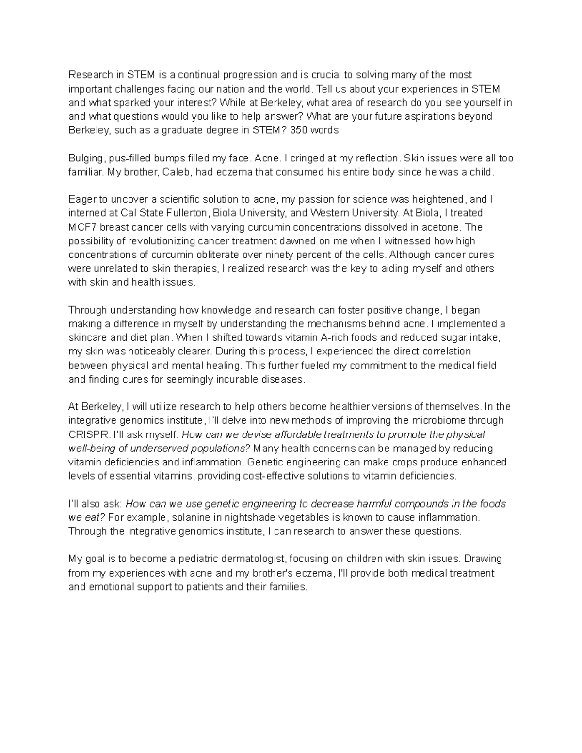 Copy of r berk seed essays - Research in STEM is a continual ...