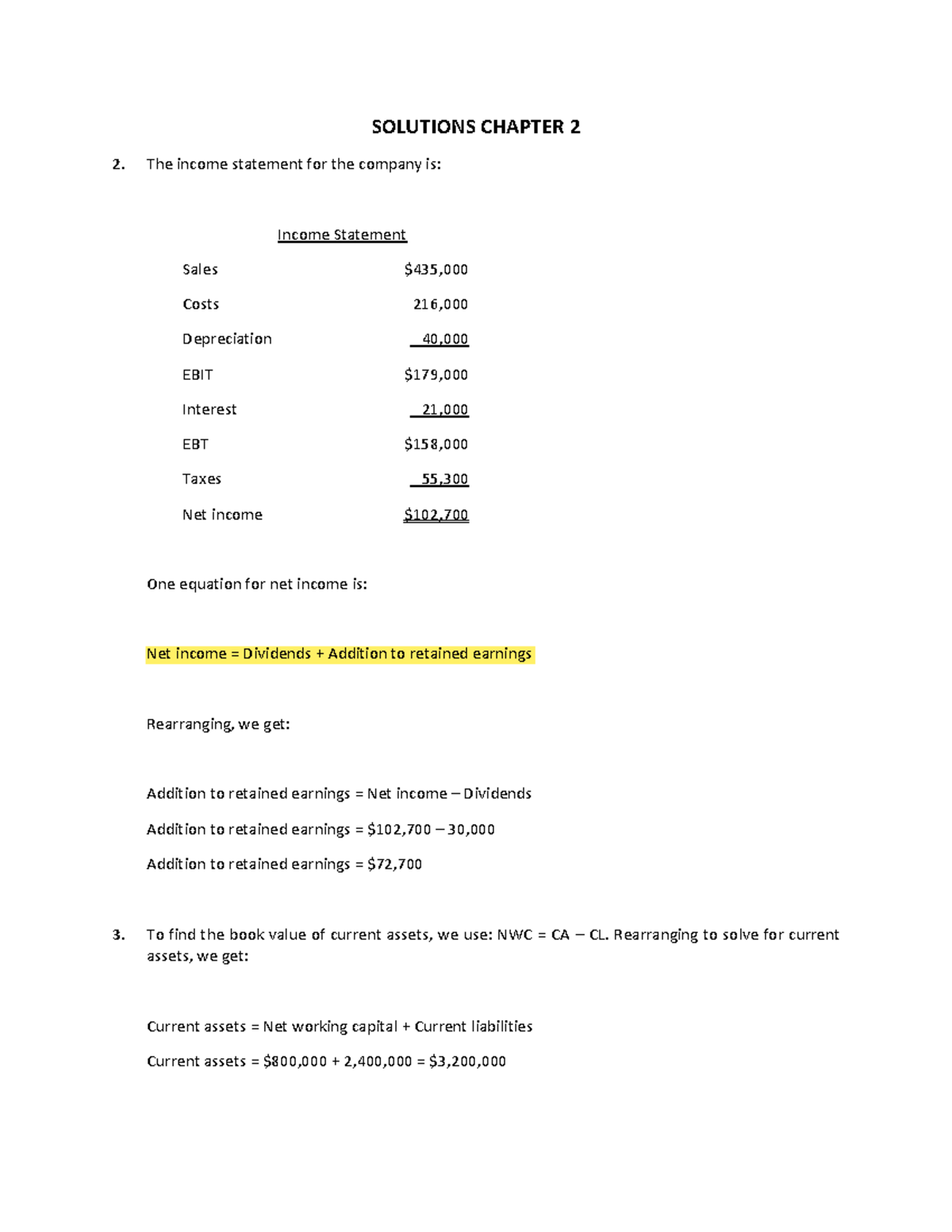 SOL CHAP 2 - abc - SOLUTIONS CHAPTER 2 The income statement for the ...