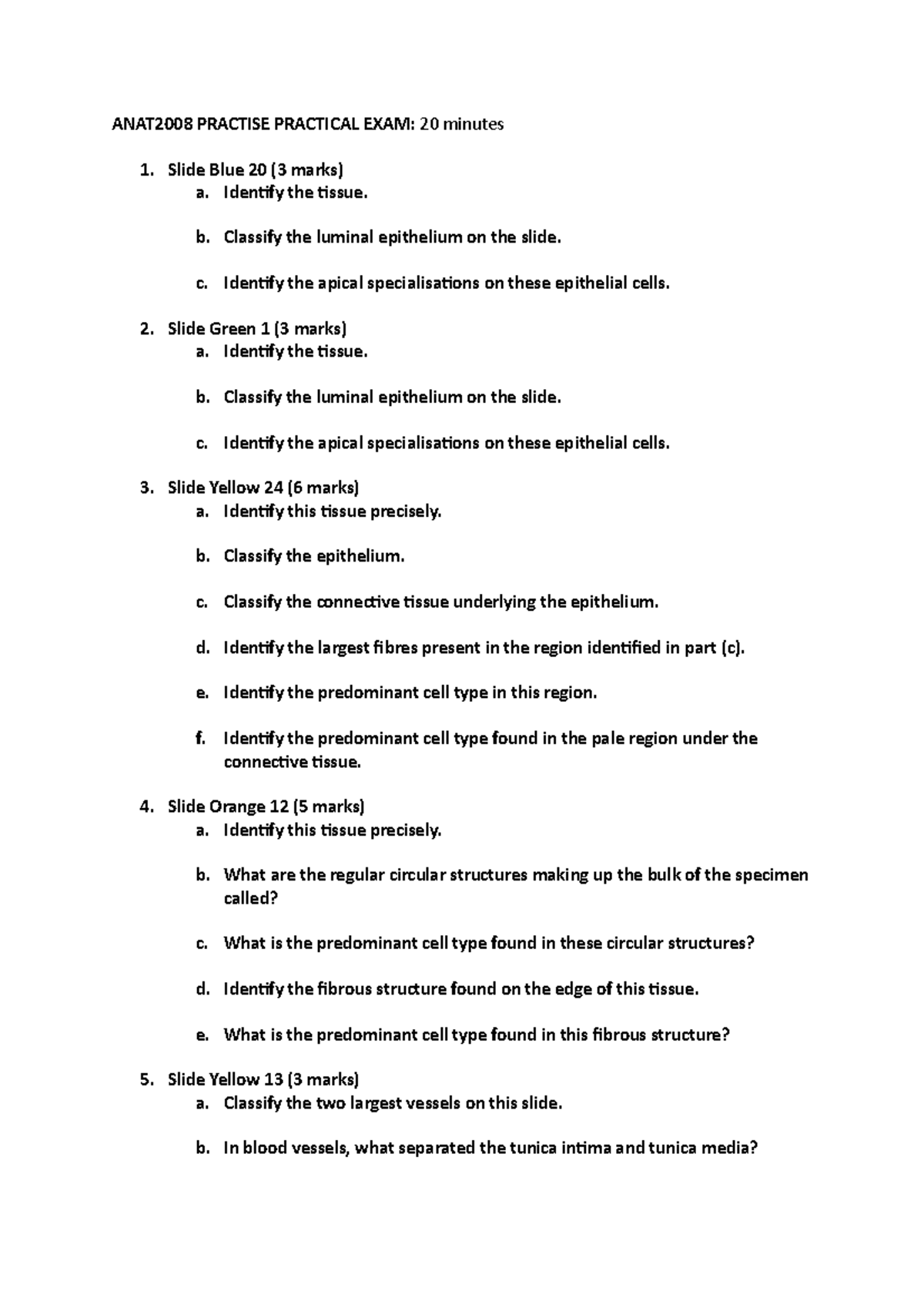 ANAT2008 Practise Practical EXAM - ANAT2008 PRACTISE PRACTICAL EXAM: 20 ...