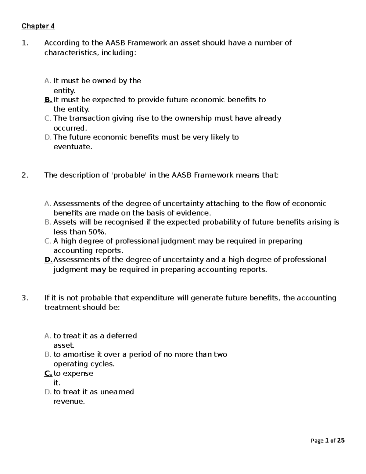 Chapter 4 (with answer) - According to the AASB Framework an asset ...