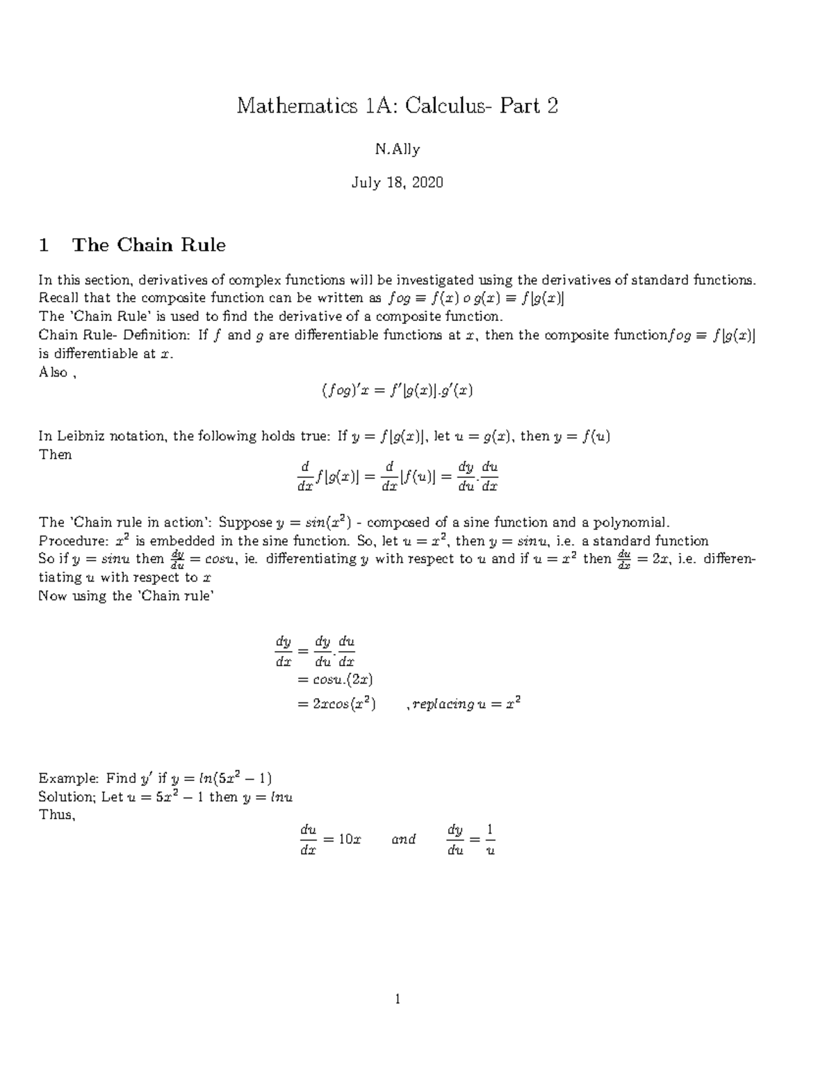 Maths 1A Calculus Differentiation Part 2 - Mathematics 1A: Calculus ...