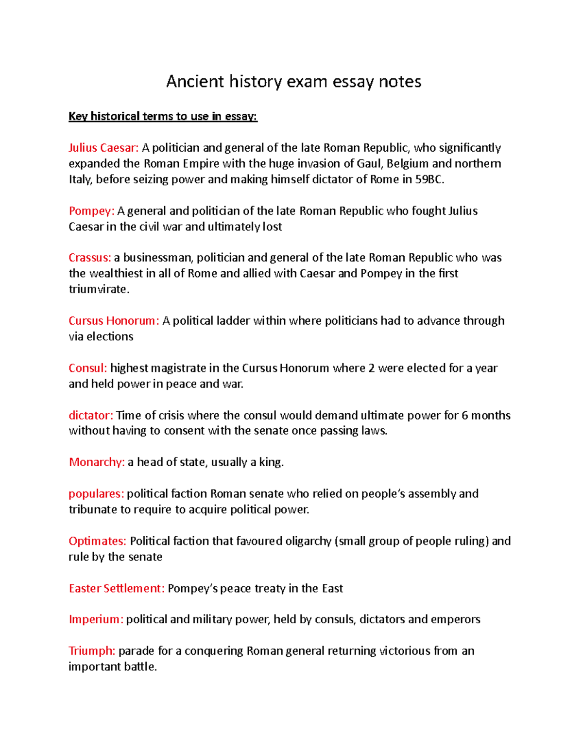 Ancient history exam essay notes - Pompey: A general and politician of ...