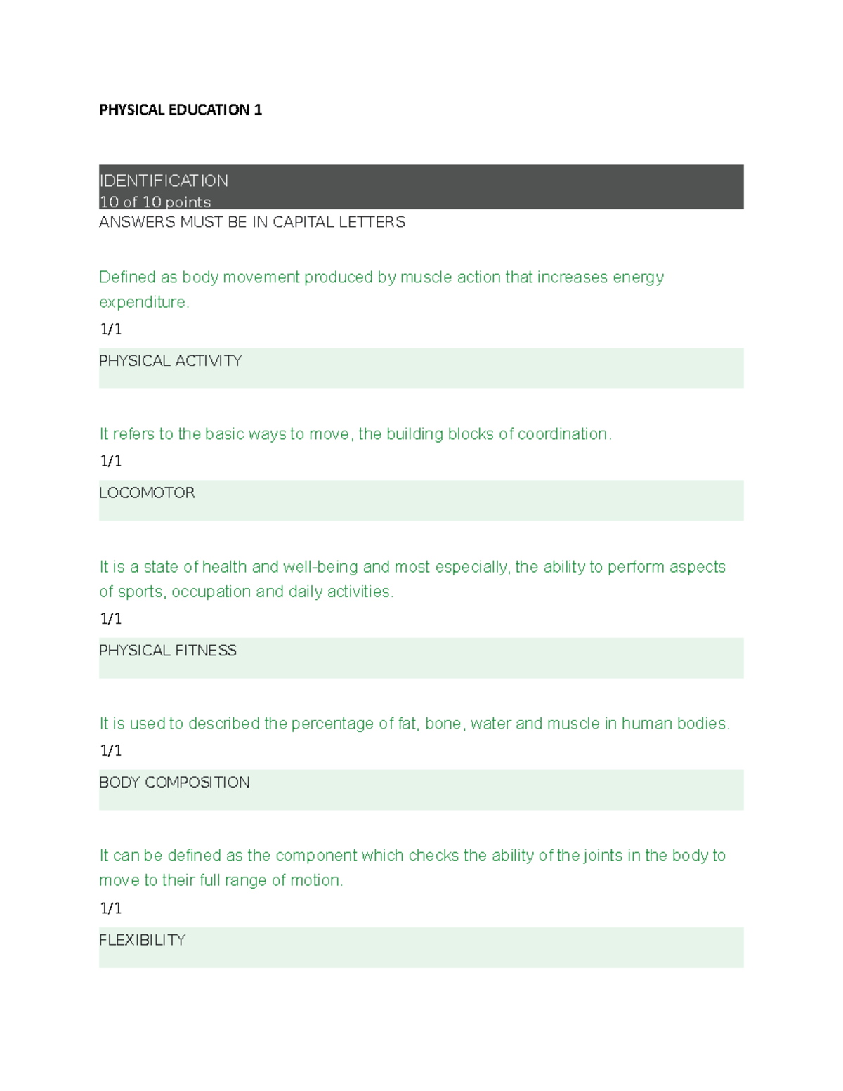 Physical Education 1 - PE practice materials - PHYSICAL EDUCATION 1 ...