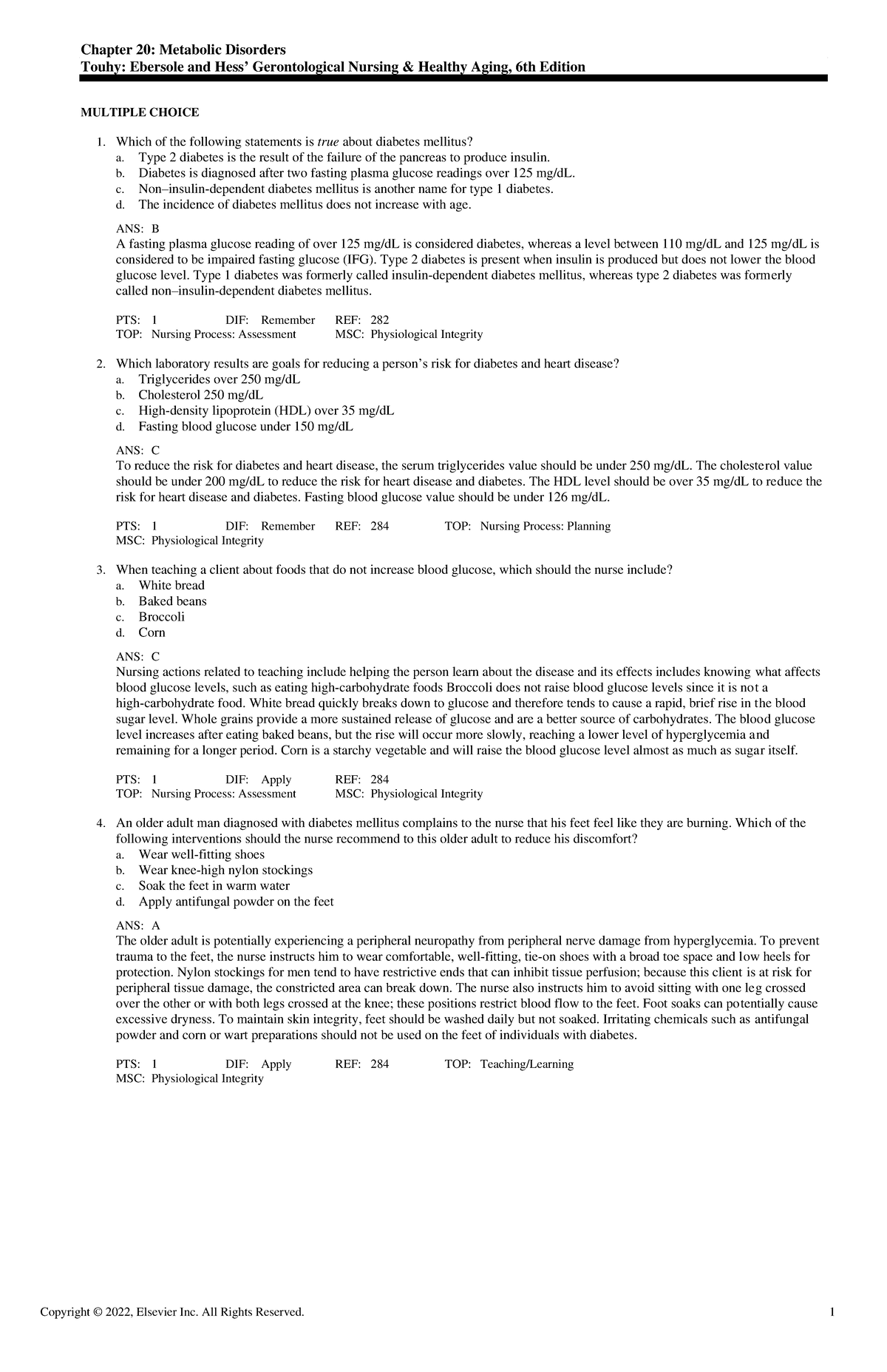 Exam View - Chapter 20 - test bank - Chapter 20: Metabolic Disorders ...
