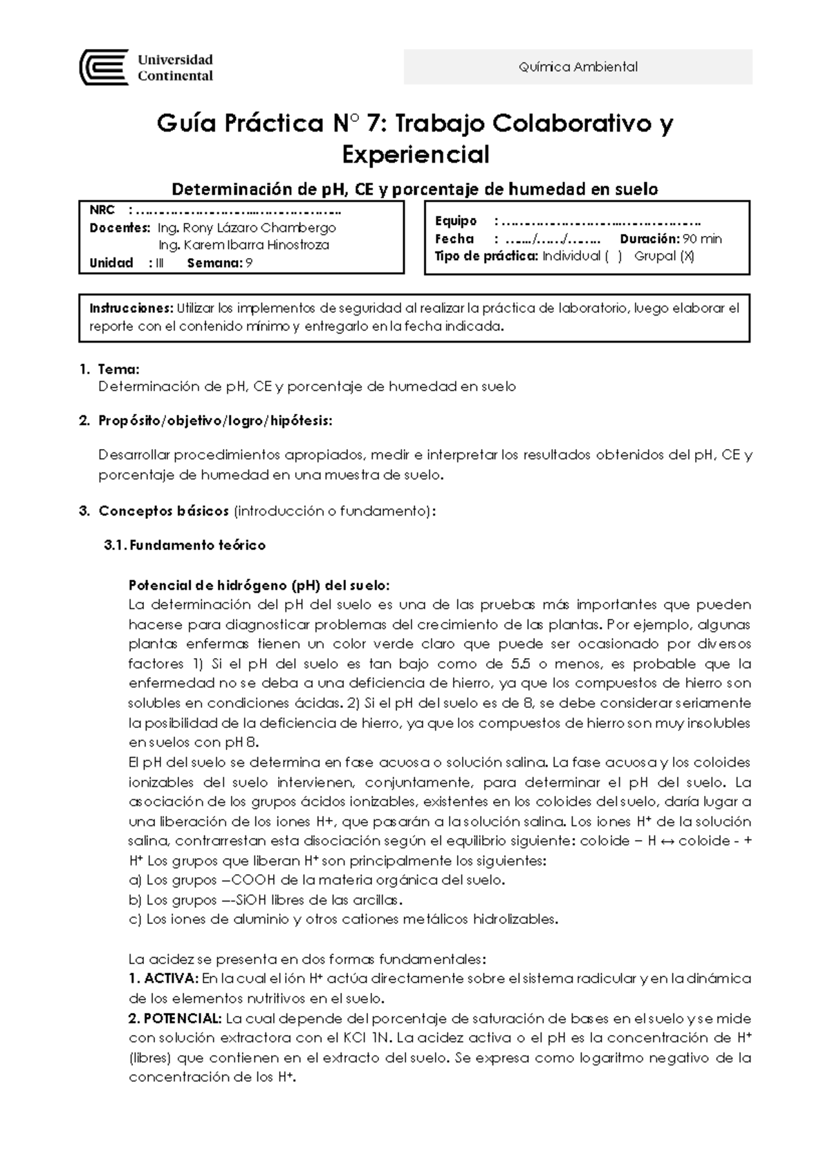 Semana 09 Guía practica 7 Determinación de porcentaje de humedad, p H y CE en suelo - GuÌa Pr ...