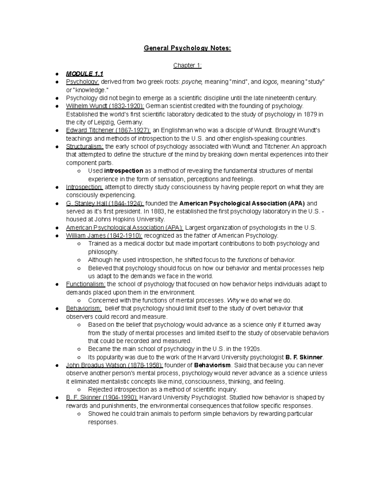 General Psychology lecture Notes - General Psychology Notes: Chapter 1 ...