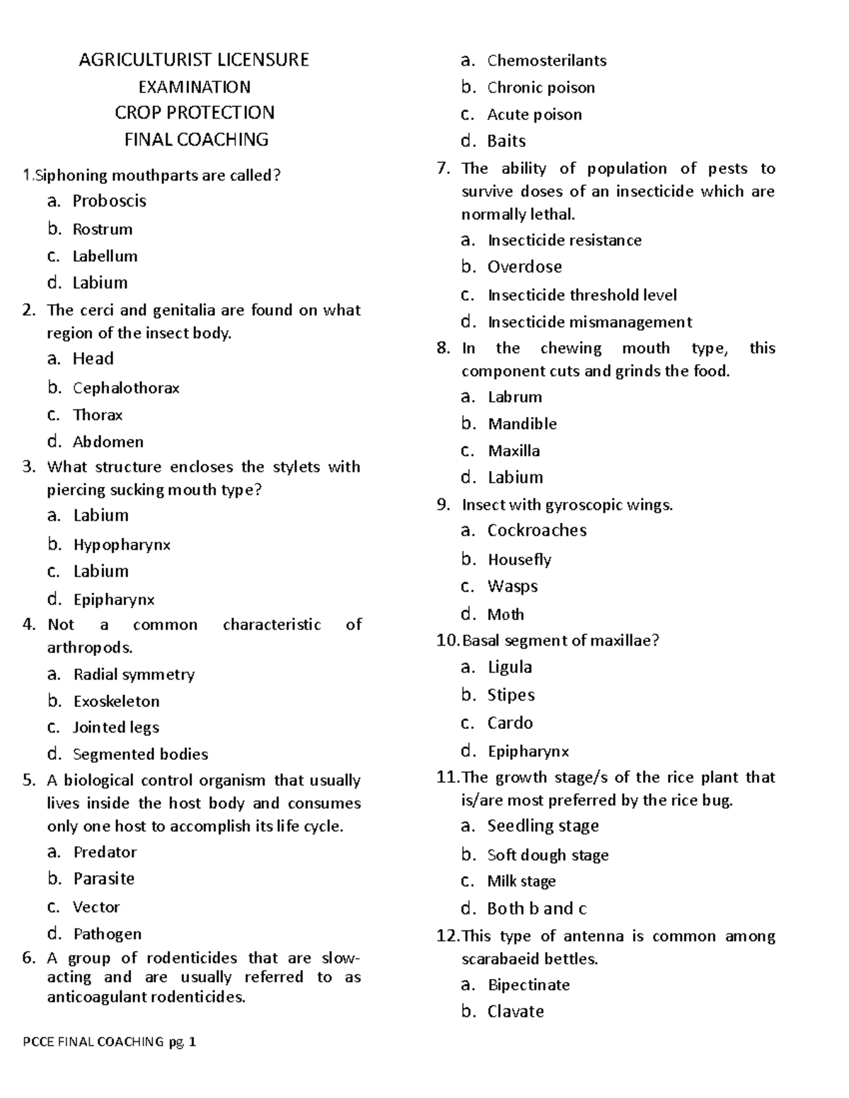 Crop-Protection - CROP PROTECTION - AGRICULTURIST LICENSURE EXAMINATION ...