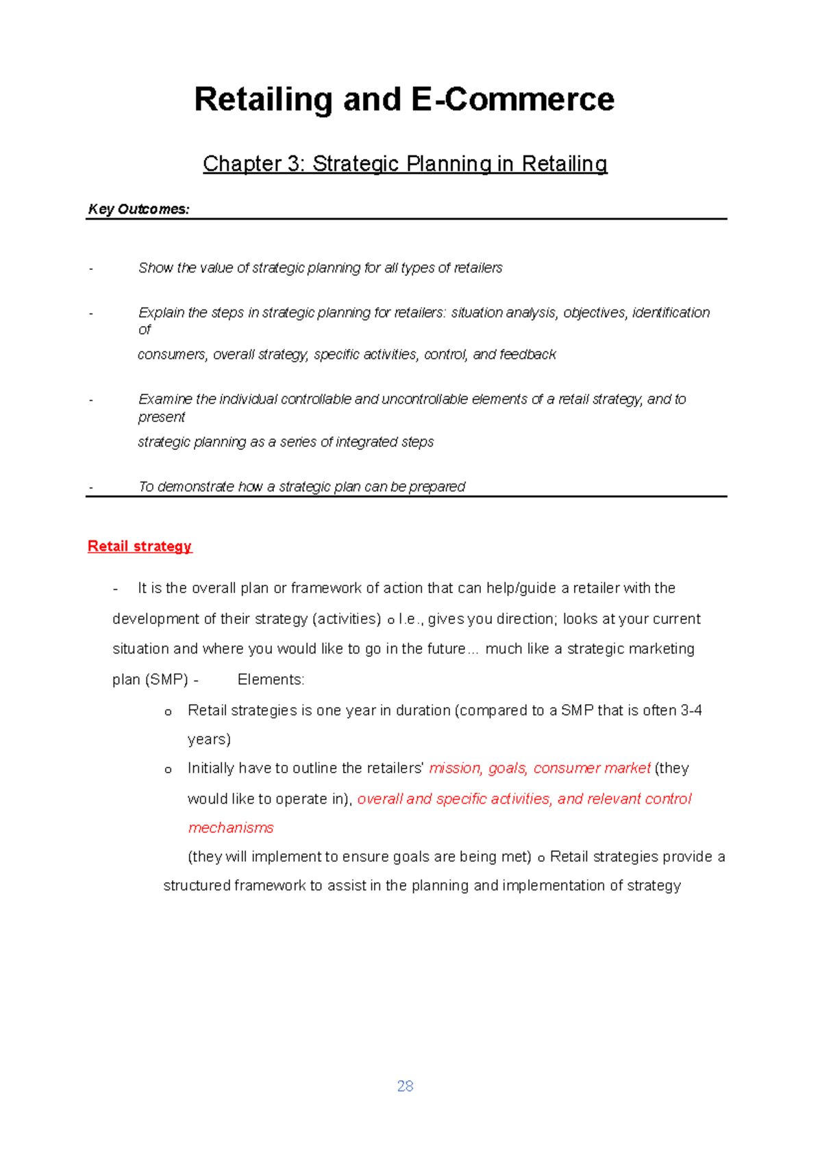 Chapter 3- Strategic Planning in Retailing - Retailing and E-Commerce Chapter 3: Strategic ...