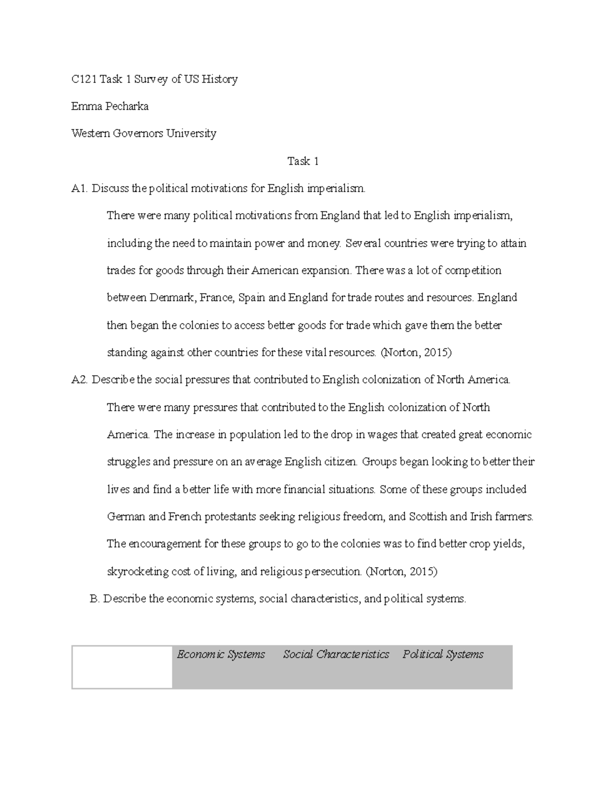 C121 survey of US history task 1 - C121 Task 1 Survey of US History ...
