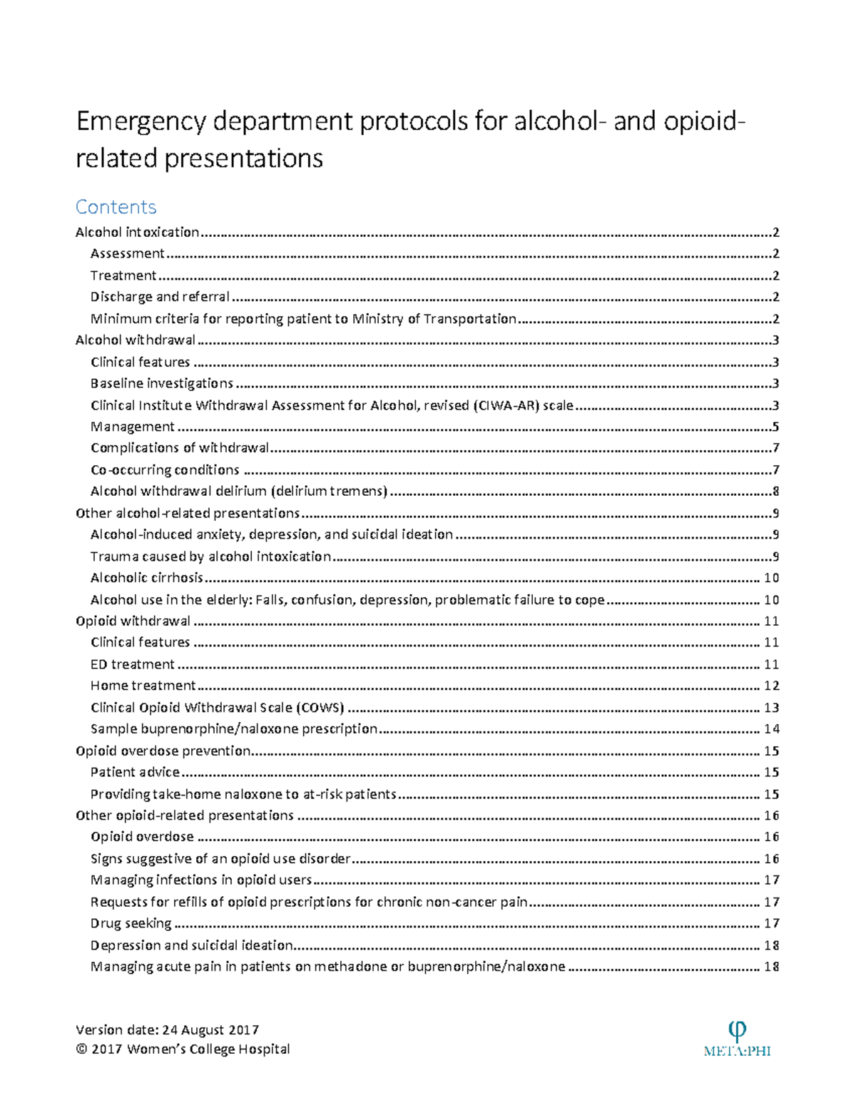Emergency department protocols 17 - © 2017 Women’s College Hospital ...