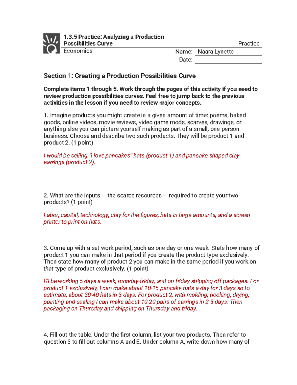 1.3.5 Practice - Analyzing a Production Possibilities Curve (Practice) - 1.3 Practice: Analyzing ...