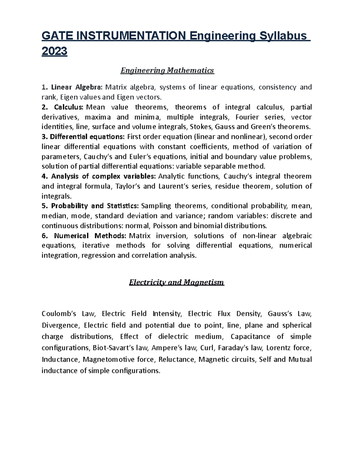 GATE I Nstrumentation Engineering Syllabus 2022 - GATE INSTRUMENTATION ...