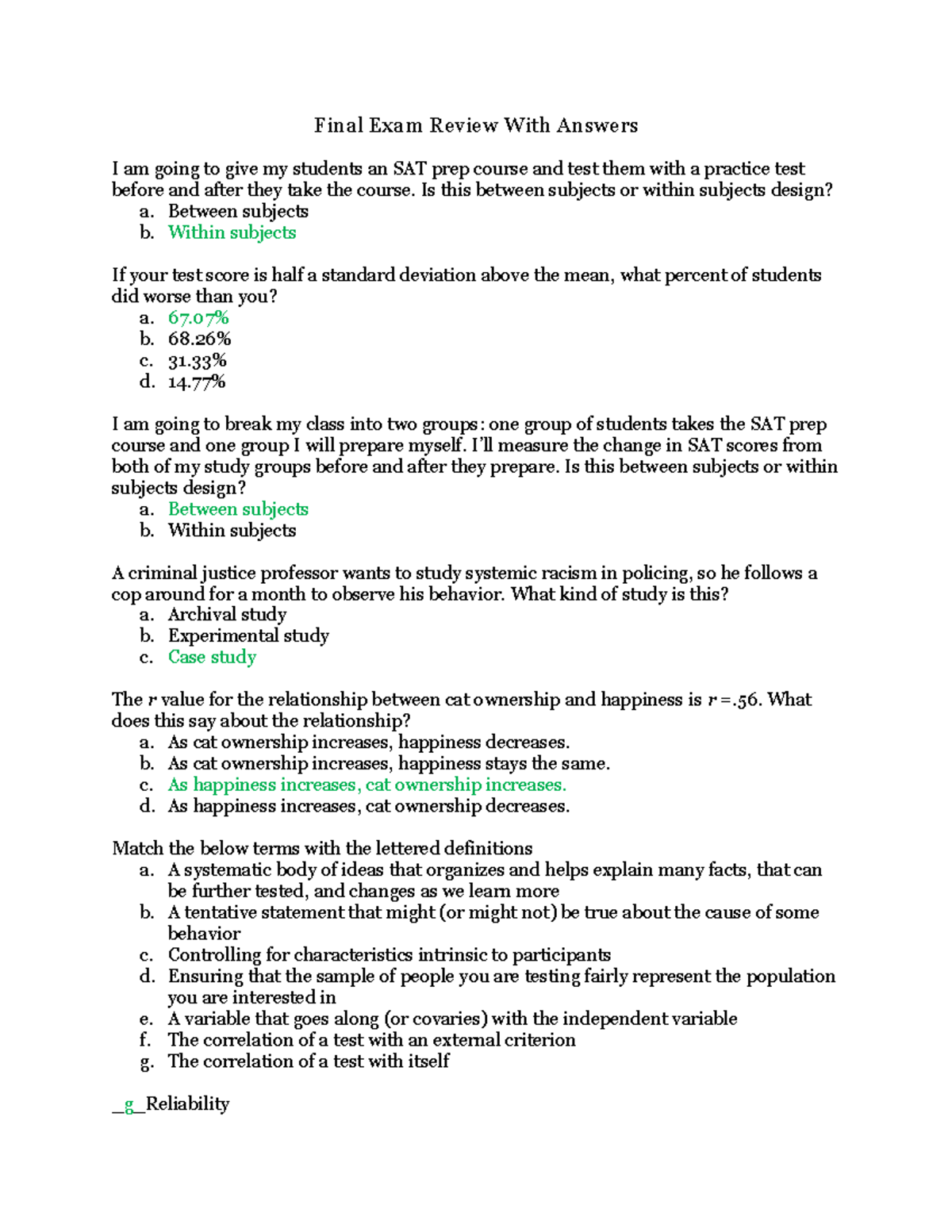 Final exam review Qs from Gabby mjm edits - Final Exam Review With ...