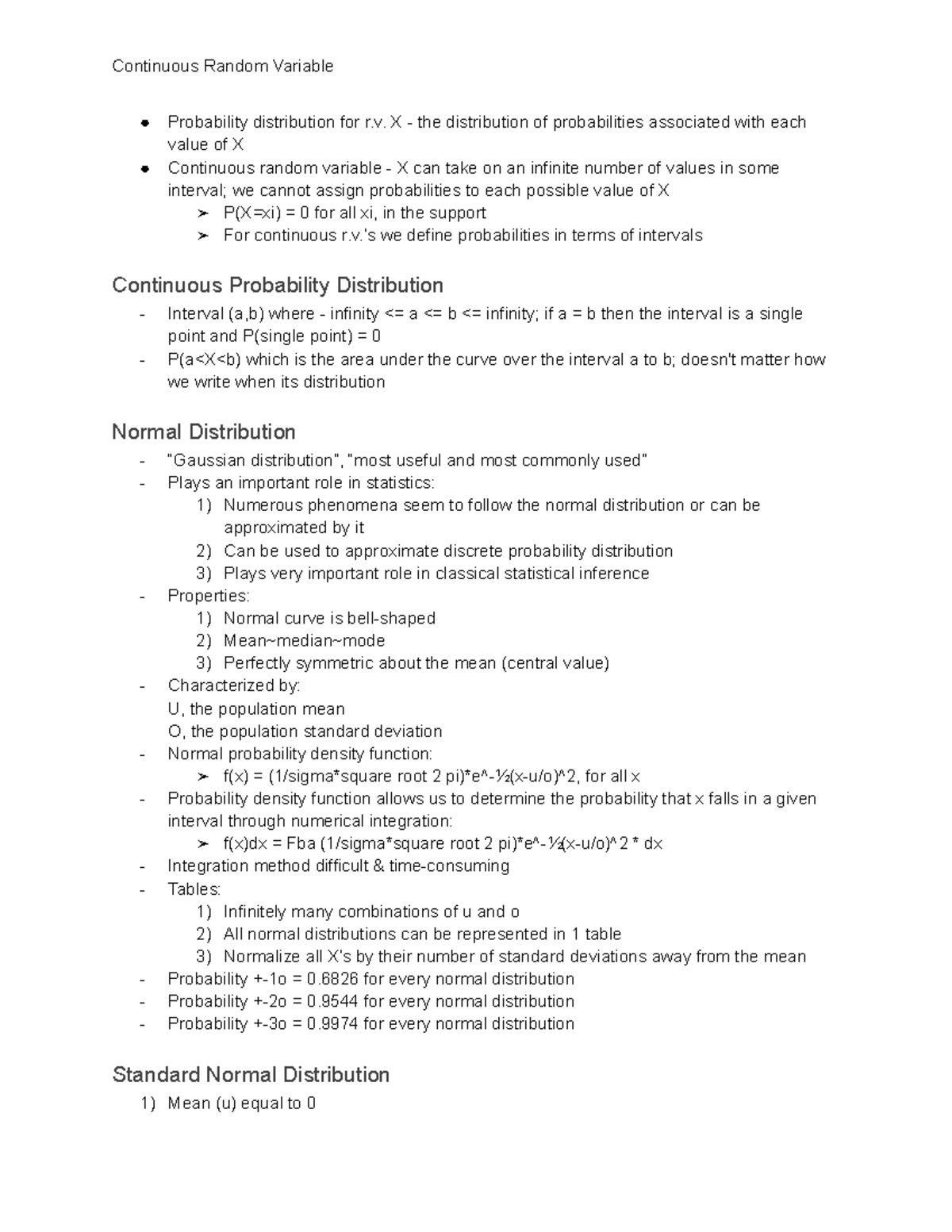 Chapter 7 Continuous Random Variable Continuous Random Variable