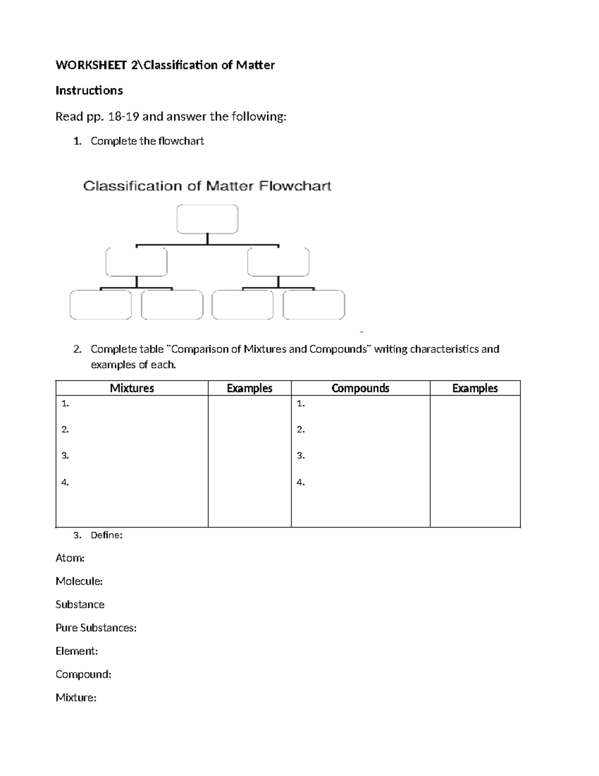 Worksheet 2-Classification of Matter- Assignment 2 - Química orgánica ...