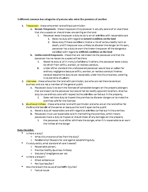 Torts Rule Outlines - Outline of rule statements and elements - BEFORE ...
