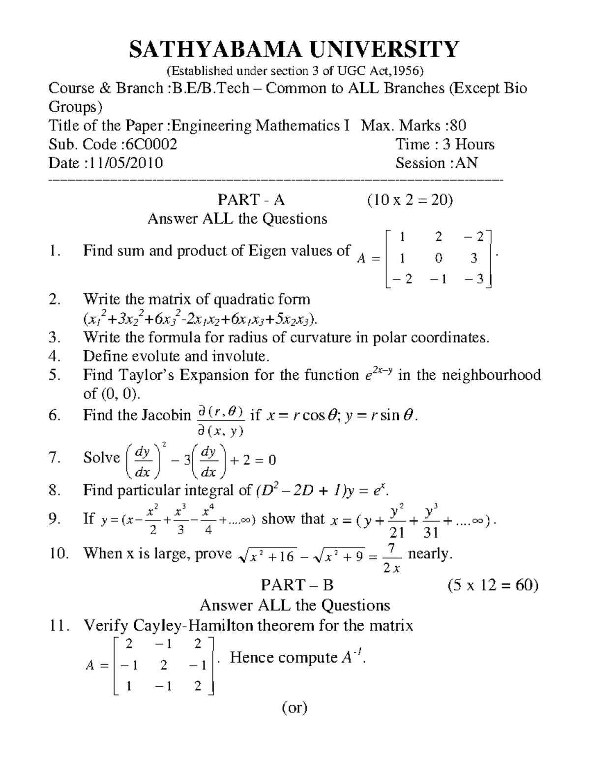 SMT1101 1 - SATHYABAMA UNIVERSITY (Established under section 3 of UGC ...