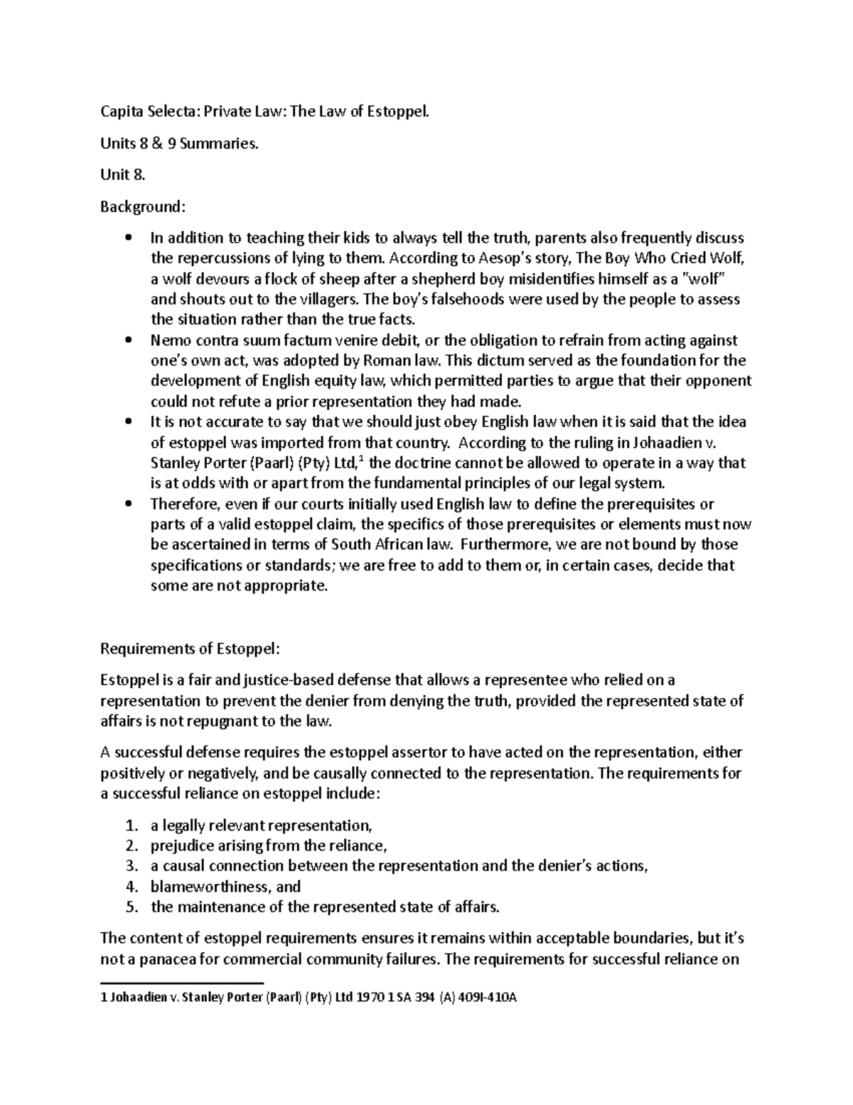 Capita Selecta - Summary notes for Units 8 and 9, the units on the Law ...