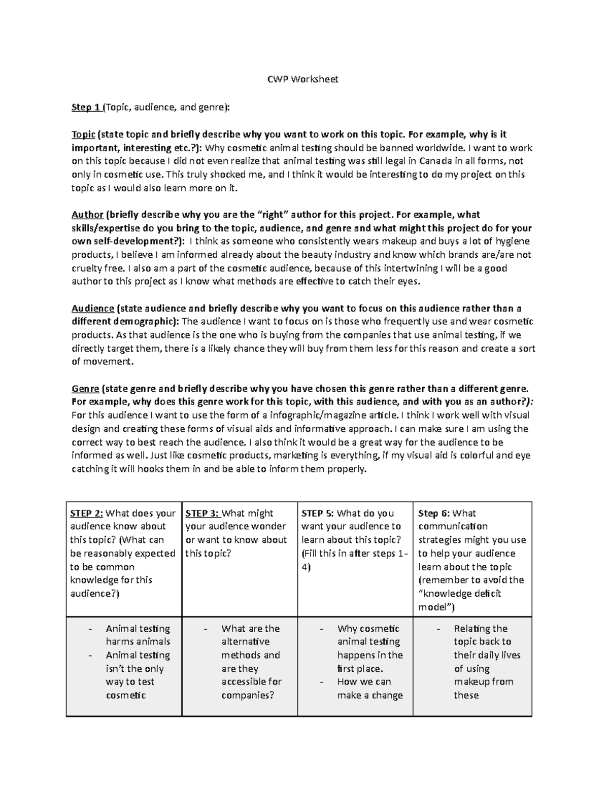 CWP Translation Worksheet for cwp assignment - CWP Worksheet Step 1 ...