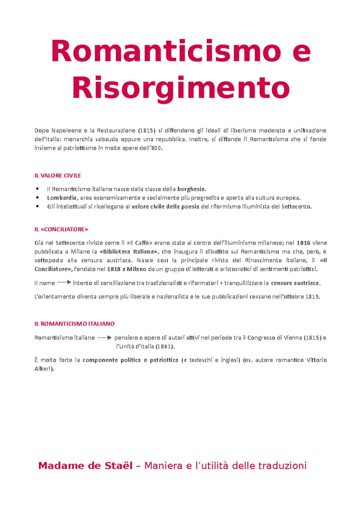 Romanticismo e Risorgimento - Romanticismo e Risorgimento Dopo ...