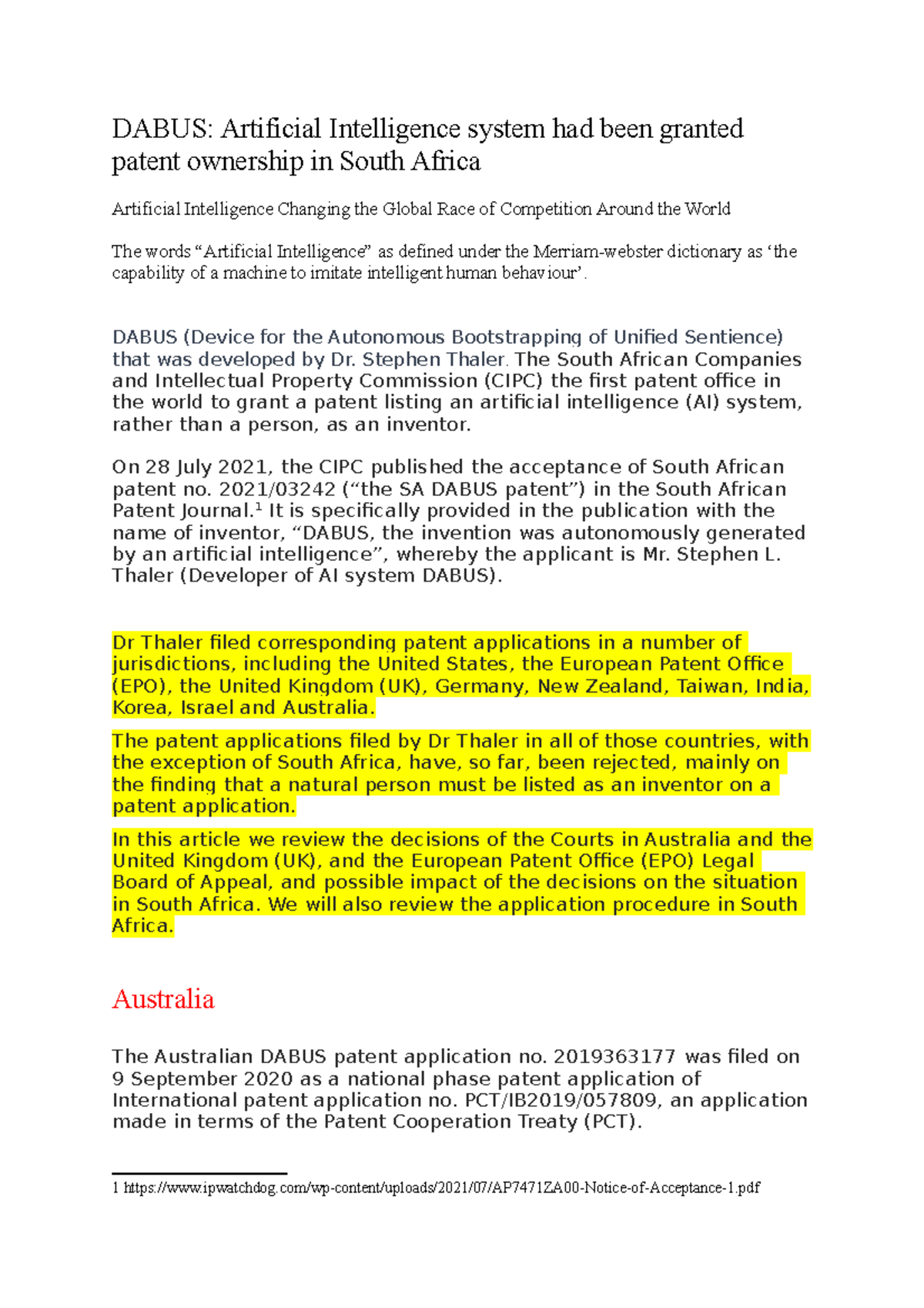 Dabus, AI AND Competiton - DABUS: Artificial Intelligence system had ...